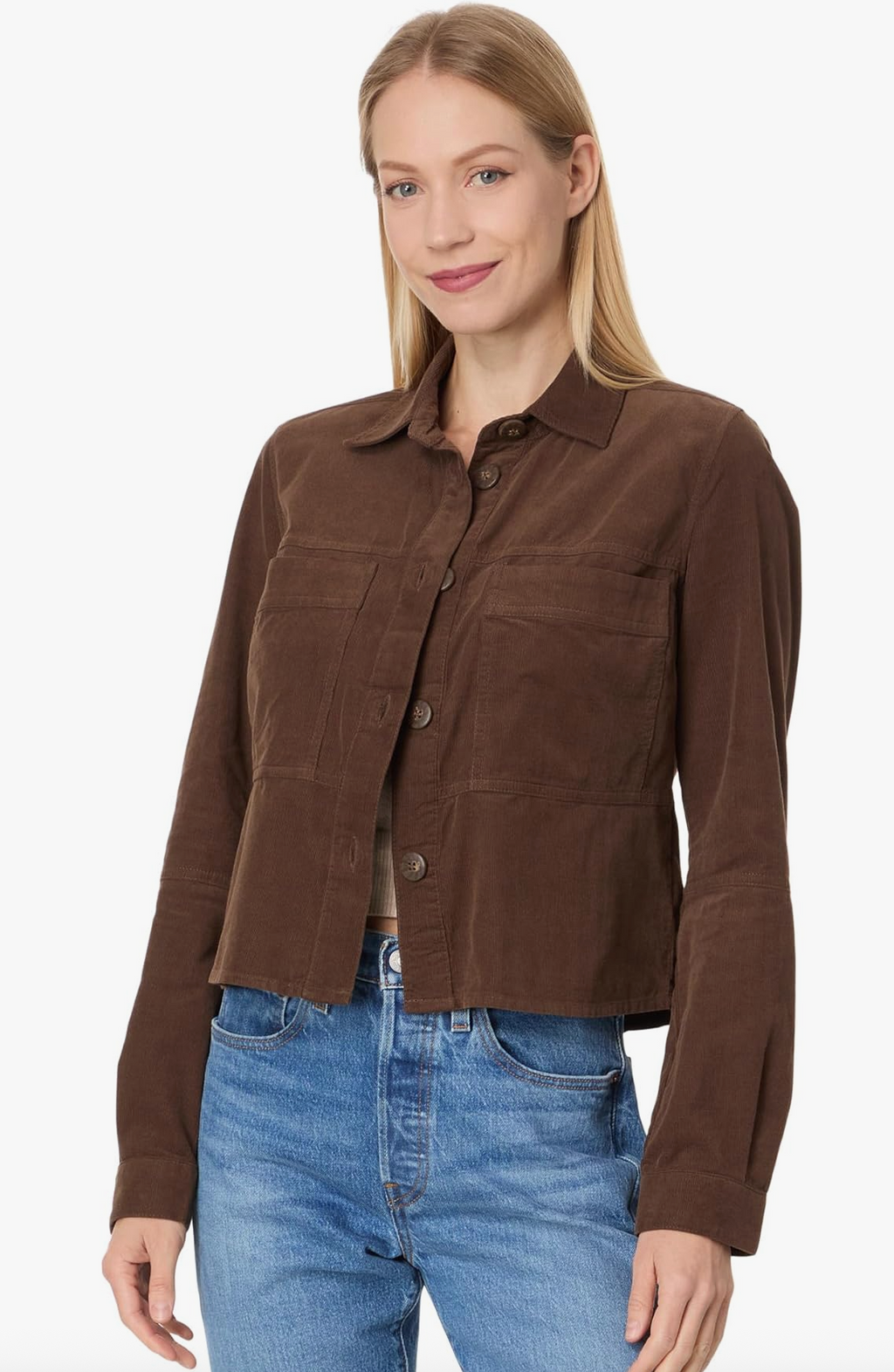 Matilda Crop Trucker Jacket with Patch Pockets - Chocolate – Monkee's ...